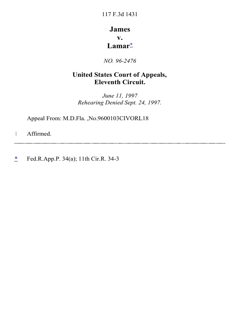 James v. Lamar, 117 F.3d 1431, 11th Cir. (1997) | PDF