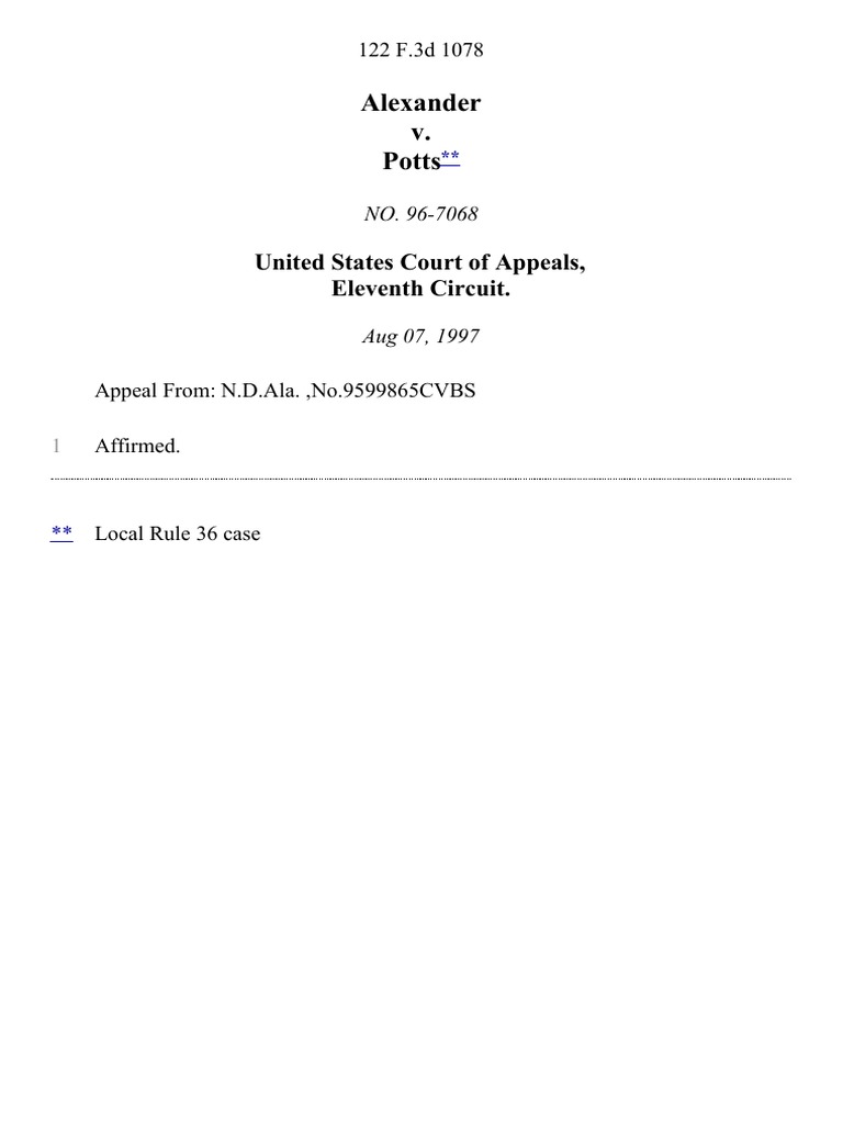 Alexander v. Potts, 122 F.3d 1078, 11th Cir. (1997) | PDF