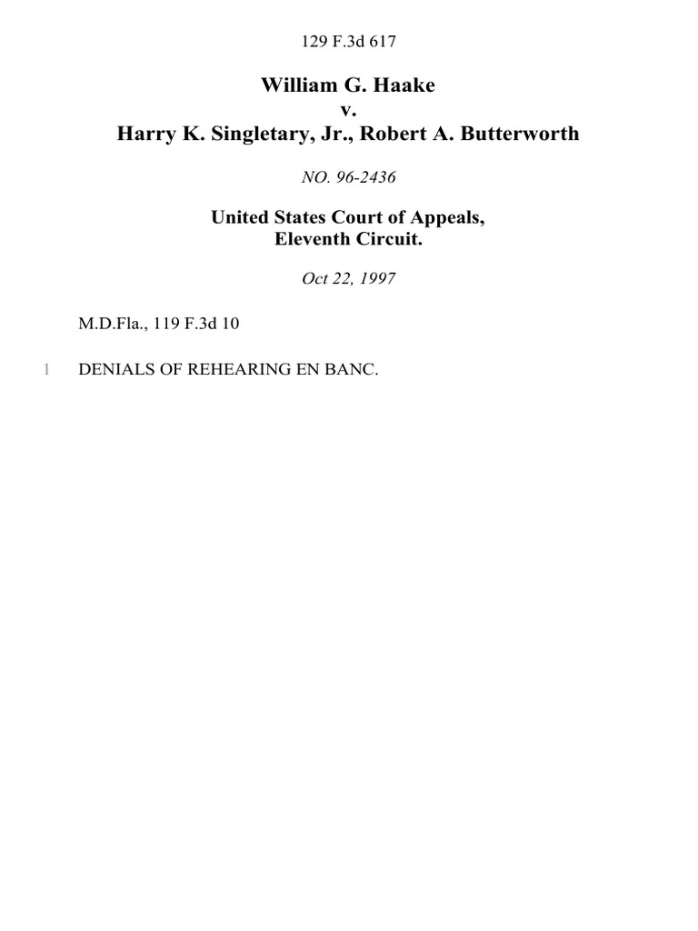 William G. Haake v. Harry K. Singletary, JR., Robert A. Butterworth ...