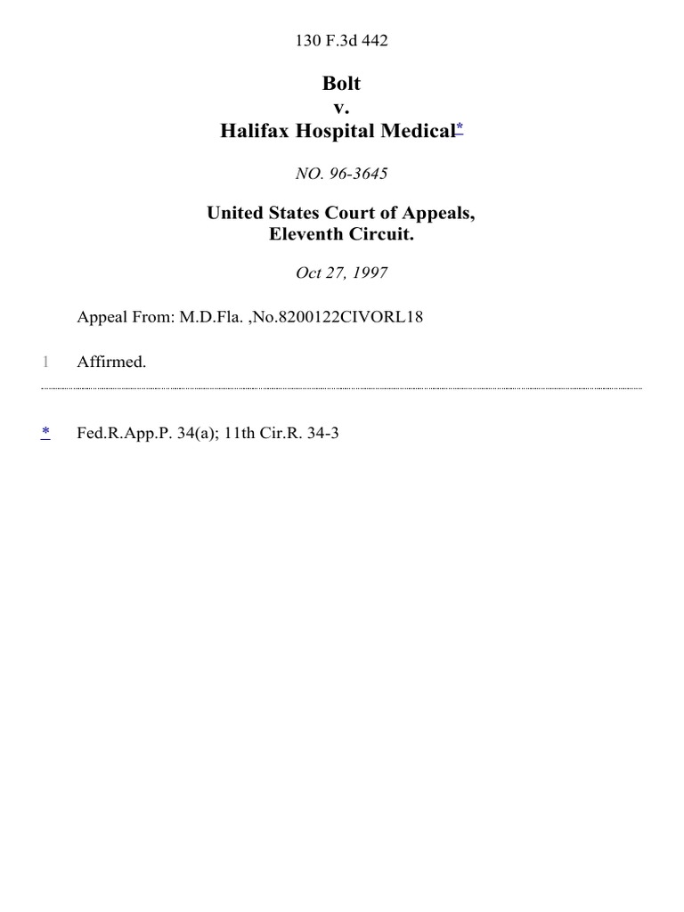 Bolt v. Halifax Hospital Medical, 130 F.3d 442, 11th Cir. (1997) | PDF ...