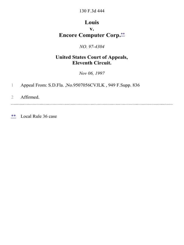 Louis v. Encore Computer Corp., 130 F.3d 444, 11th Cir. (1997) | PDF