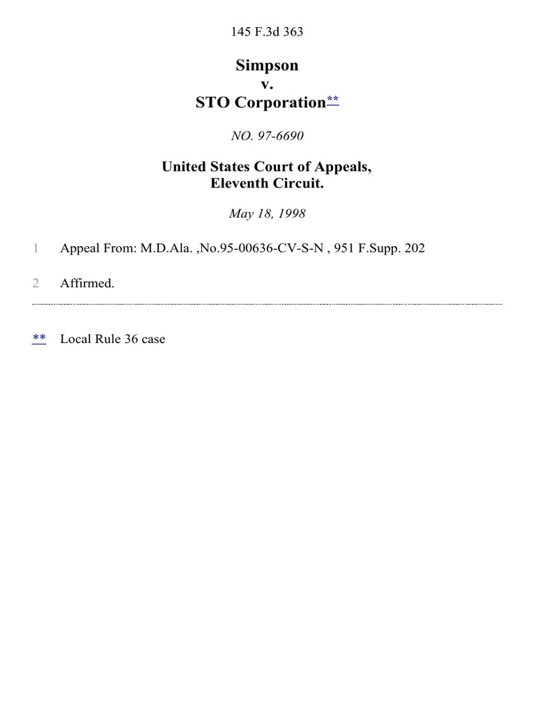 Simpson v. Sto Corporation, 145 F.3d 363, 11th Cir. (1998) | PDF