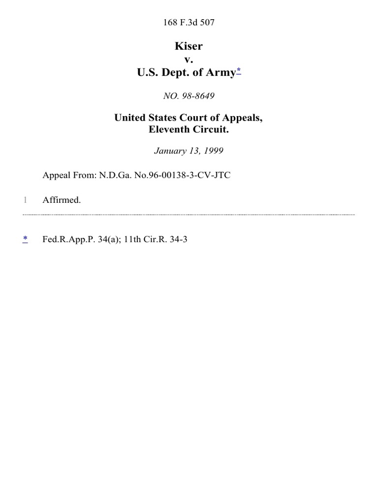 Kiser v. U.S. Dept. of Army, 168 F.3d 507, 11th Cir. (1999) | PDF