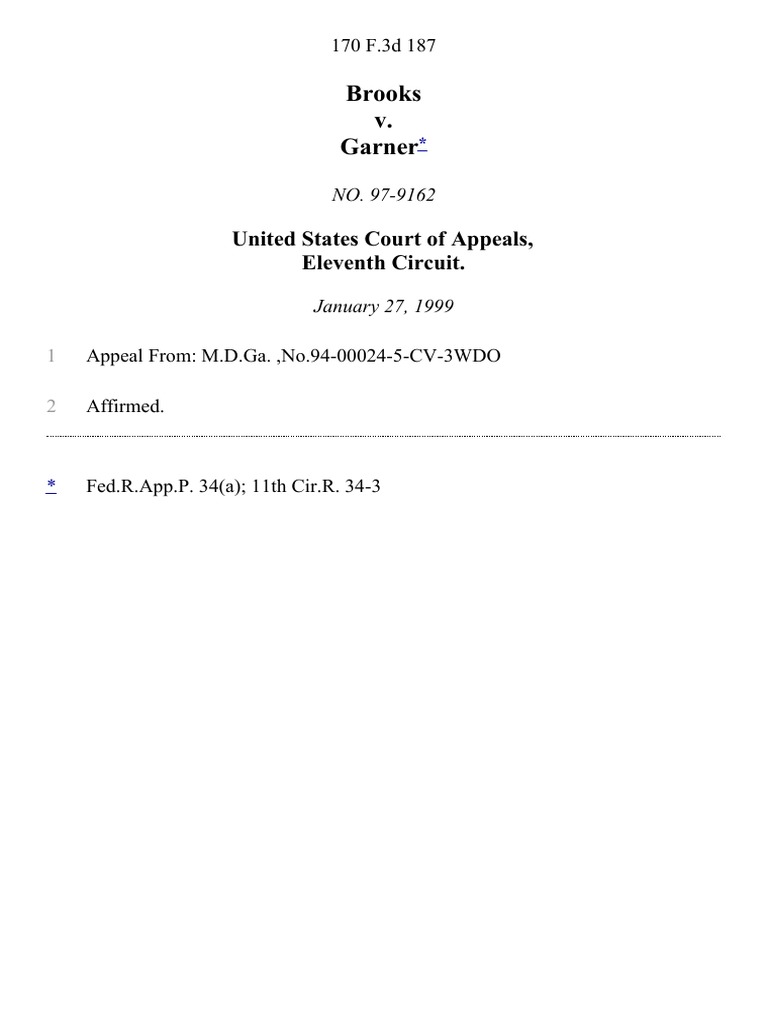 Brooks v. Garner, 170 F.3d 187, 11th Cir. (1999) | PDF