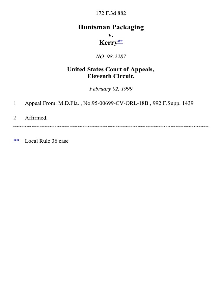 Huntsman Packaging v. Kerry, 172 F.3d 882, 11th Cir. (1999) | PDF