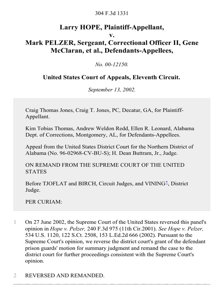 Larry Hope, Plaintiff-Appellant, V. Mark Pelzer, Sergeant, Correctional ...