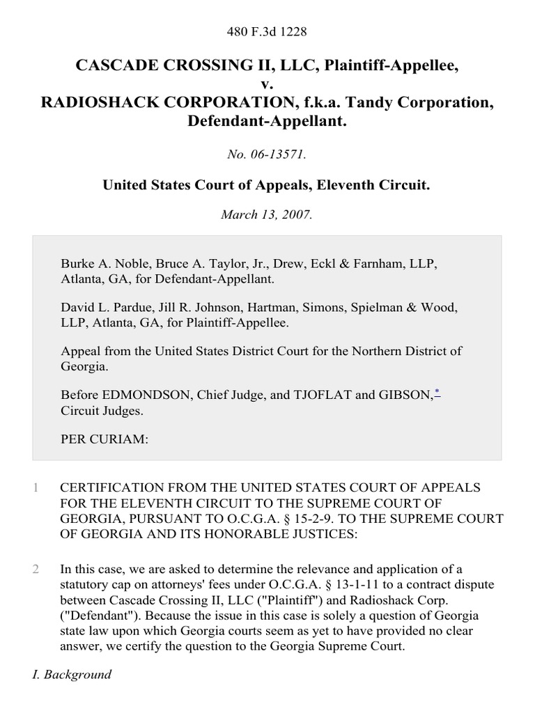 Cascade Crossing Ii, LLC v. Radioshack Corporation, F.K.A. Tandy ...