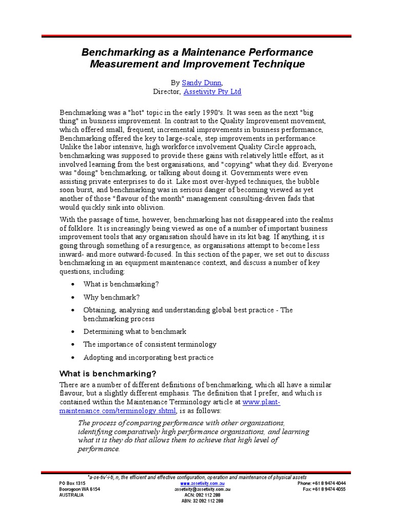 Maintenance Benchmarking | PDF | Benchmarking | Business Process