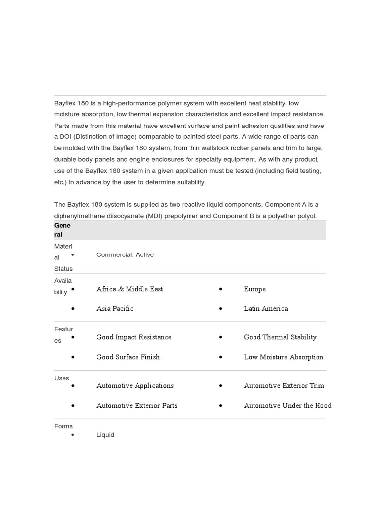 Bayflex 180 | PDF | Physical Chemistry | Industrial Processes