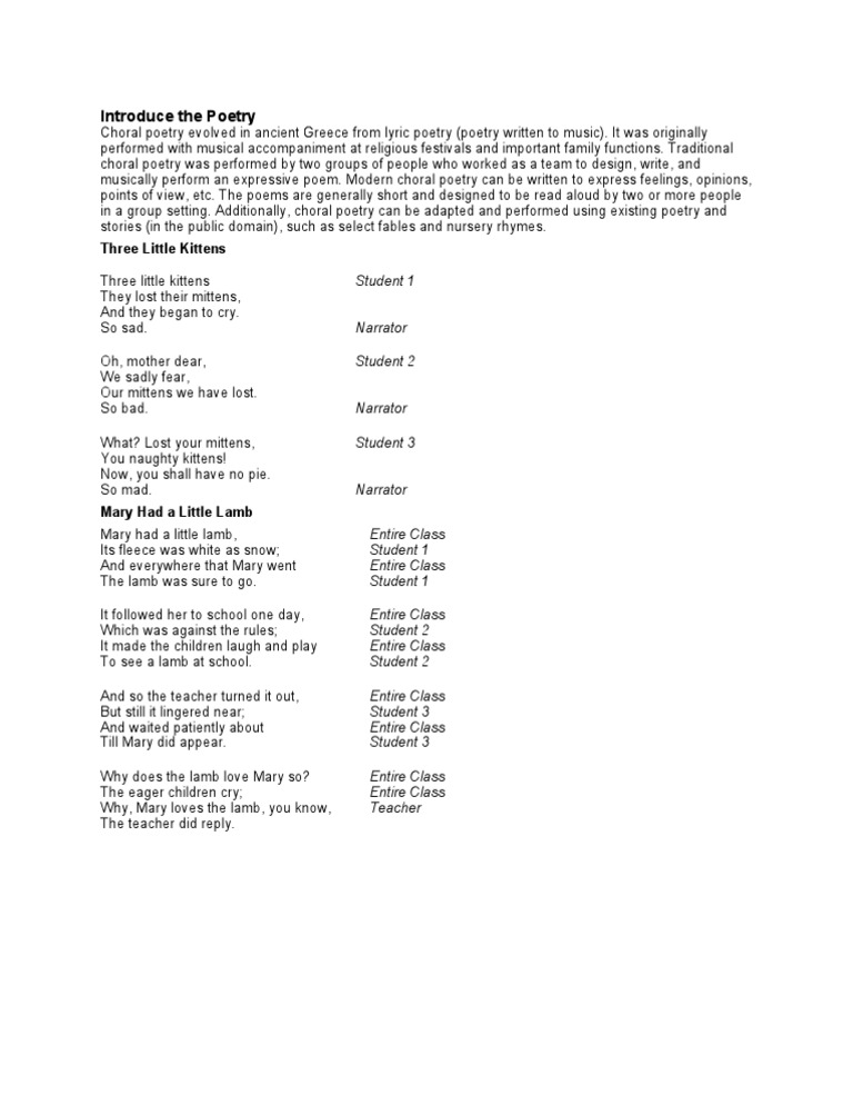 Choral Poetry | PDF | Language Arts & Discipline