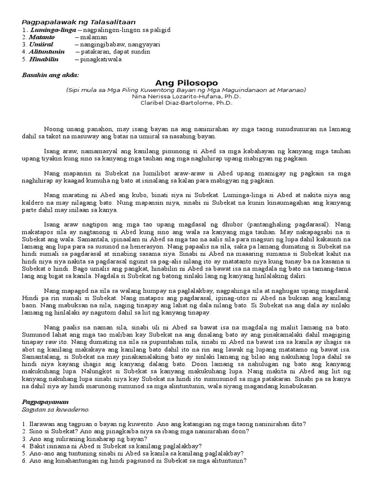 Q1 Kuwentong Bayan Ang Pilosopo | PDF
