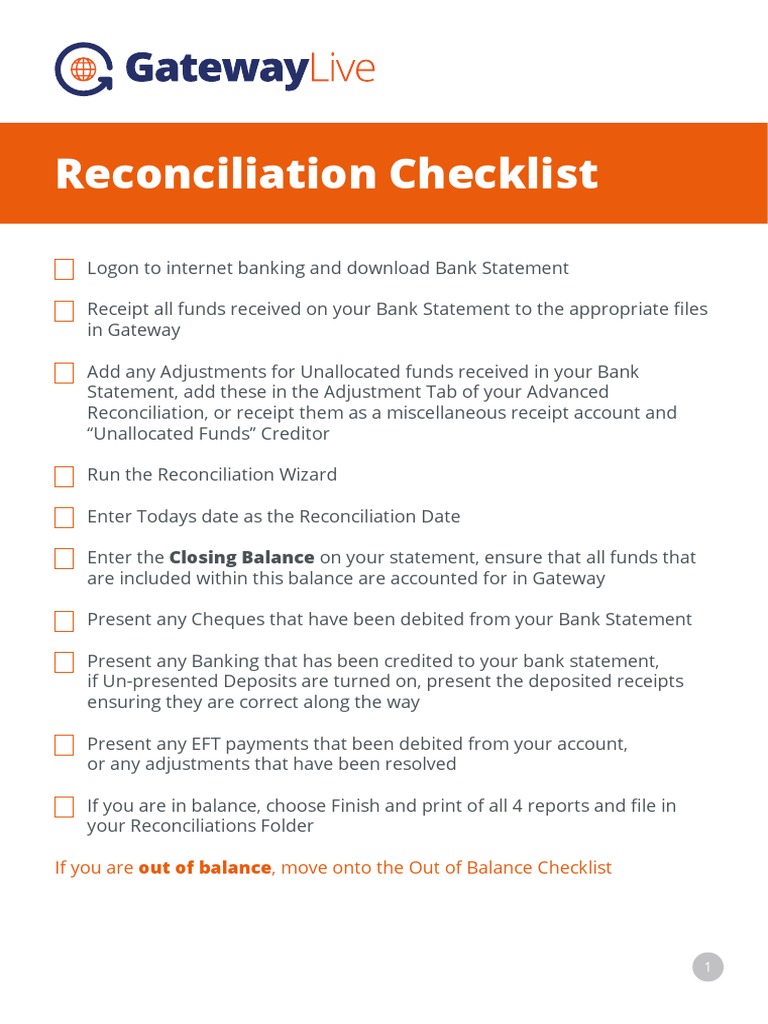 Reconciliation Checklist | PDF | Cheque | Deposit Account