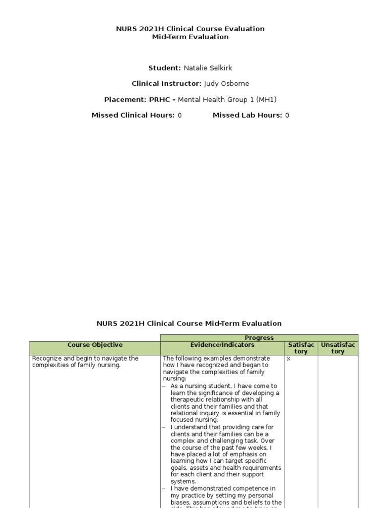 Mid-Term Evaluation for Nursing Student | PDF | Recovery Approach | Nursing