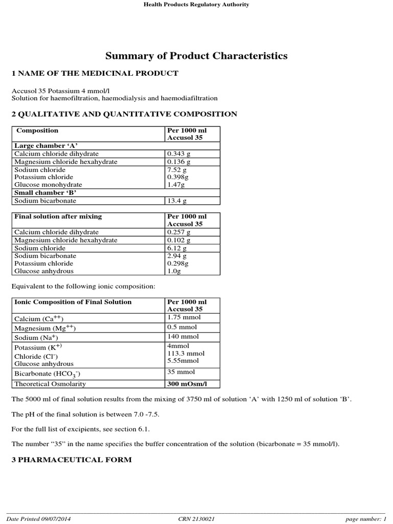 Accusol 35 License SPC PDF | PDF | Dialysis | Hemodialysis