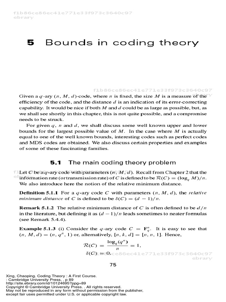 Coding Theory a First Course 5 Bounds in Coding Theory | Fair Use | All ...
