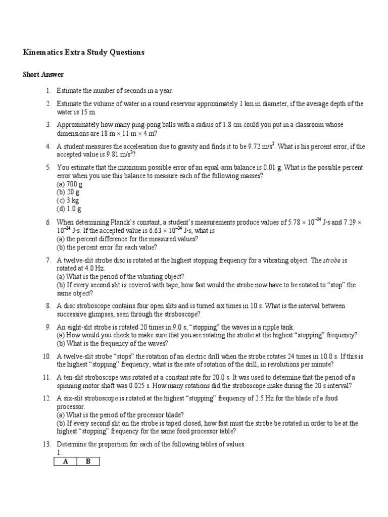 Kinematics Study Questions and Problems | PDF | Acceleration | Velocity