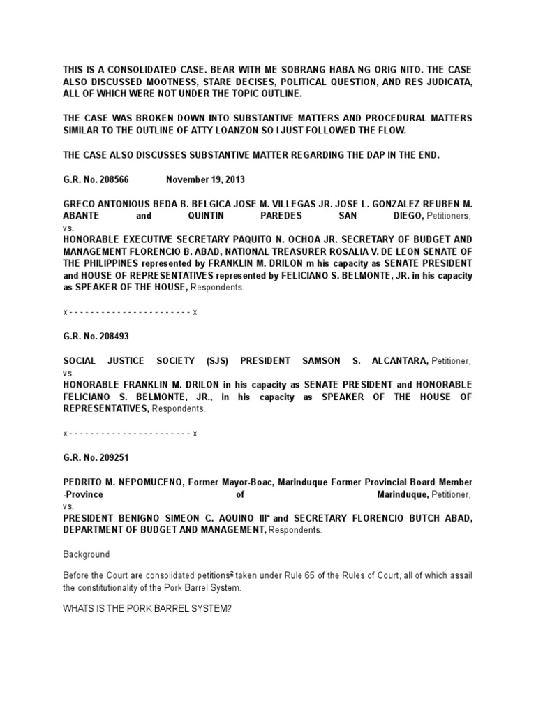 Belgica Vs Executive Secretary Ochoa (Consolidated Cases) | Download ...