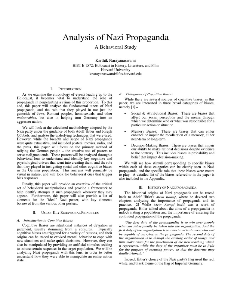 HIST 1572 Analysis of Nazi Propaganda KNarayanaswami | PDF | Nazi ...
