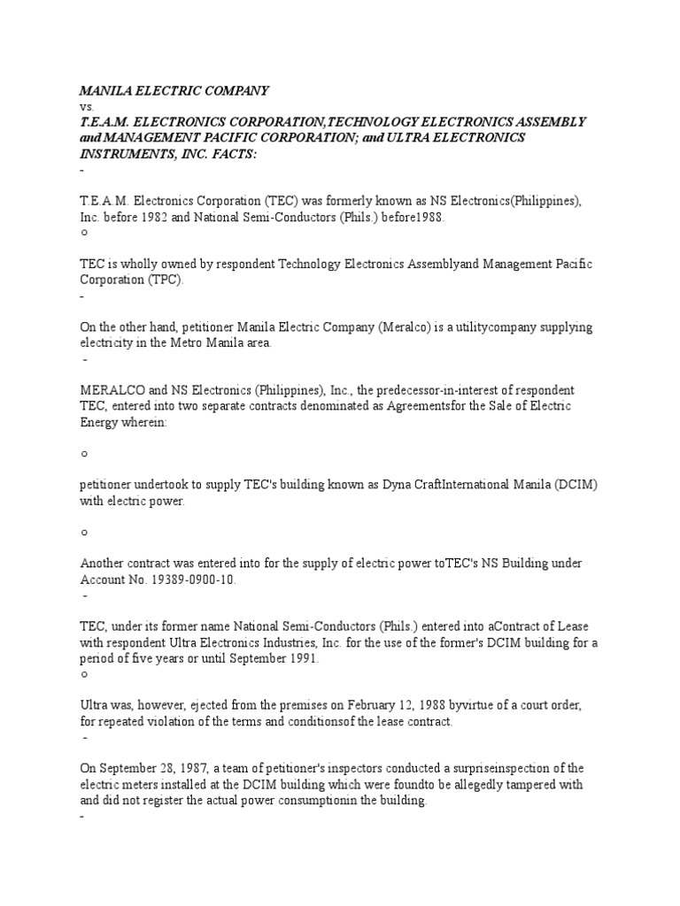 Digest MERALCO Vs Team Electronics | PDF | Public Law | Social Institutions