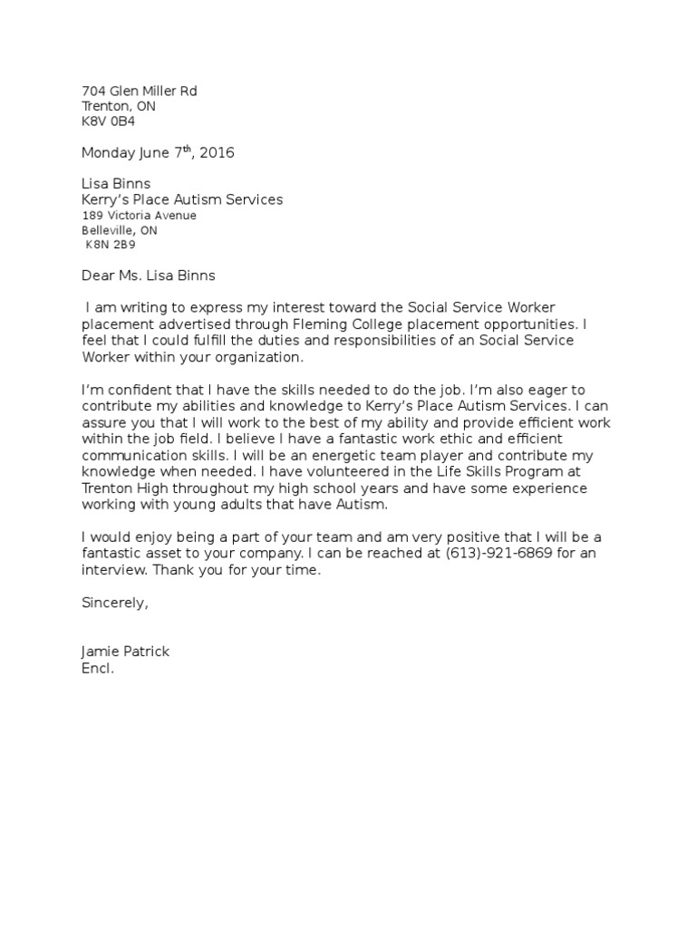 Social Service Worker Application Letter | PDF