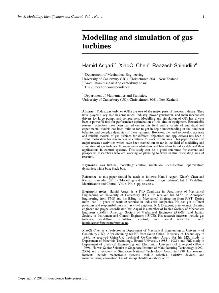 Modelling and Simulation of Gas Turbines: Hamid Asgari, Xiaoqi Chen, Raazesh Sainudiin | PDF ...