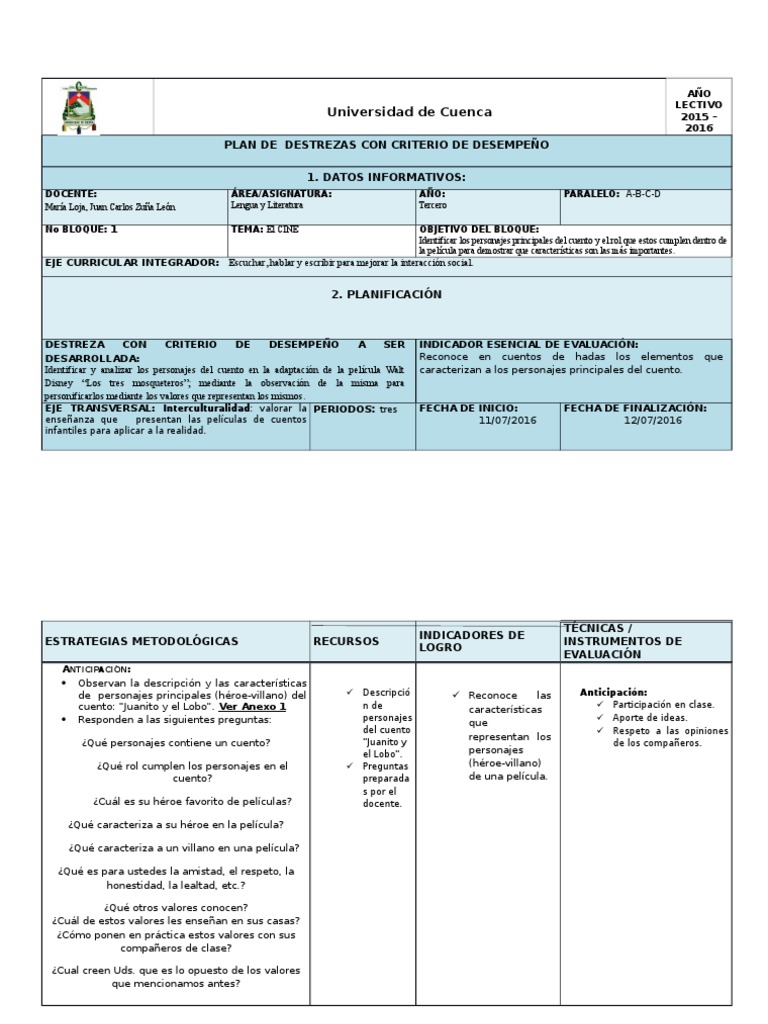 Planificacion Lengua y Literatura Tercero | PDF | Cuentos | Cognición