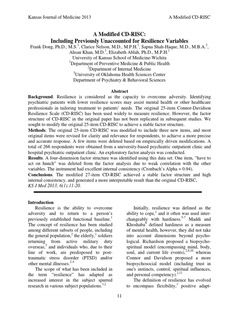 A Modified CD-risc Final Revisions | PDF | Psychological Resilience ...