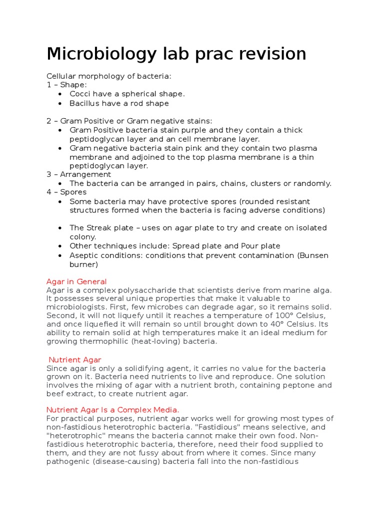 Microbiology Lab Prac Revision | PDF | Growth Medium | Bacteria