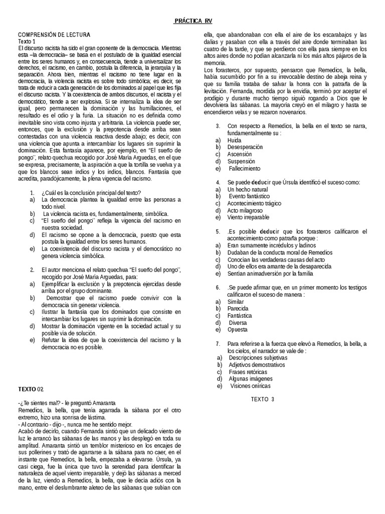 Práctica RV: Comprensión de Lectura Texto 1 | PDF | Racismo ...