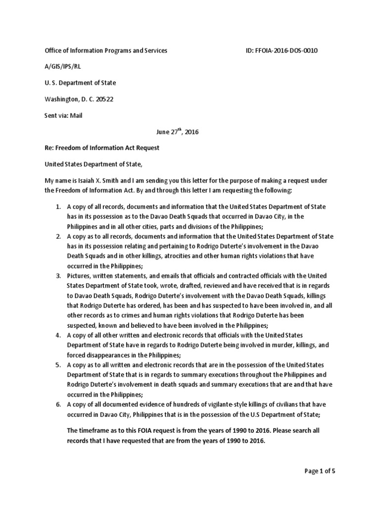 FOIA Request To The U.S Department of State Reg. The Situation in The ...