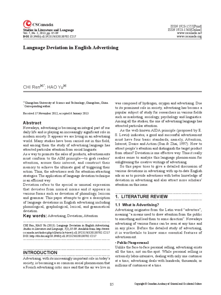 Language Deviation in English Advertising: Chi Ren Hao Yu | PDF ...