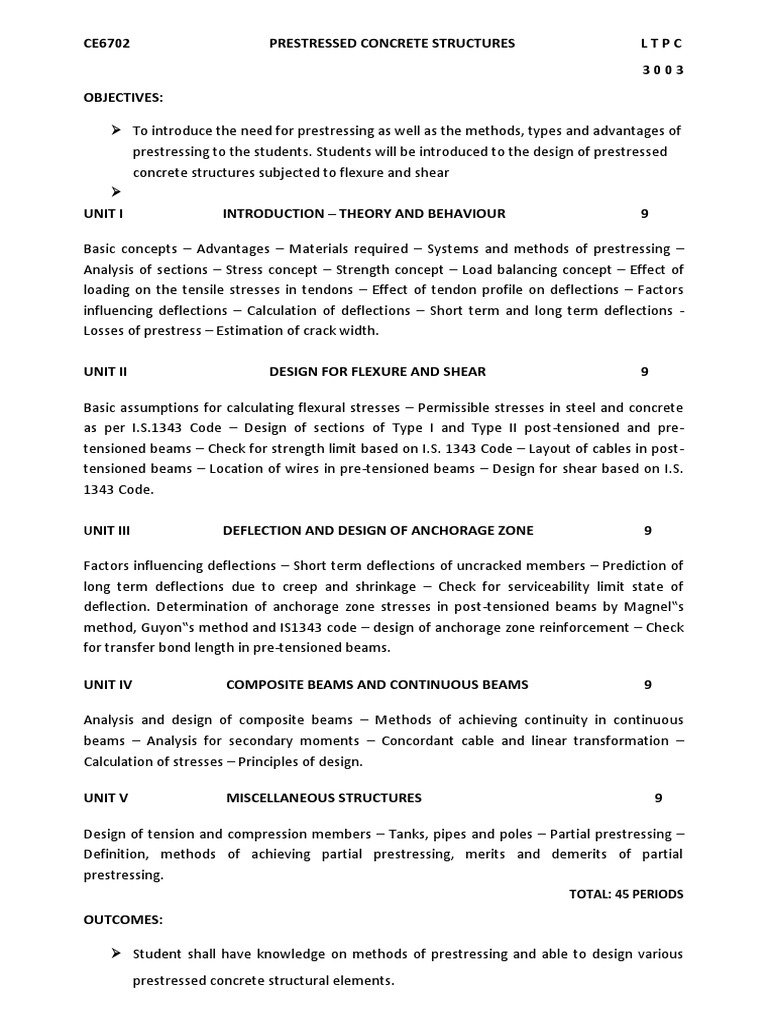 PSC Syllabus PDF | PDF | Beam (Structure) | Prestressed Concrete