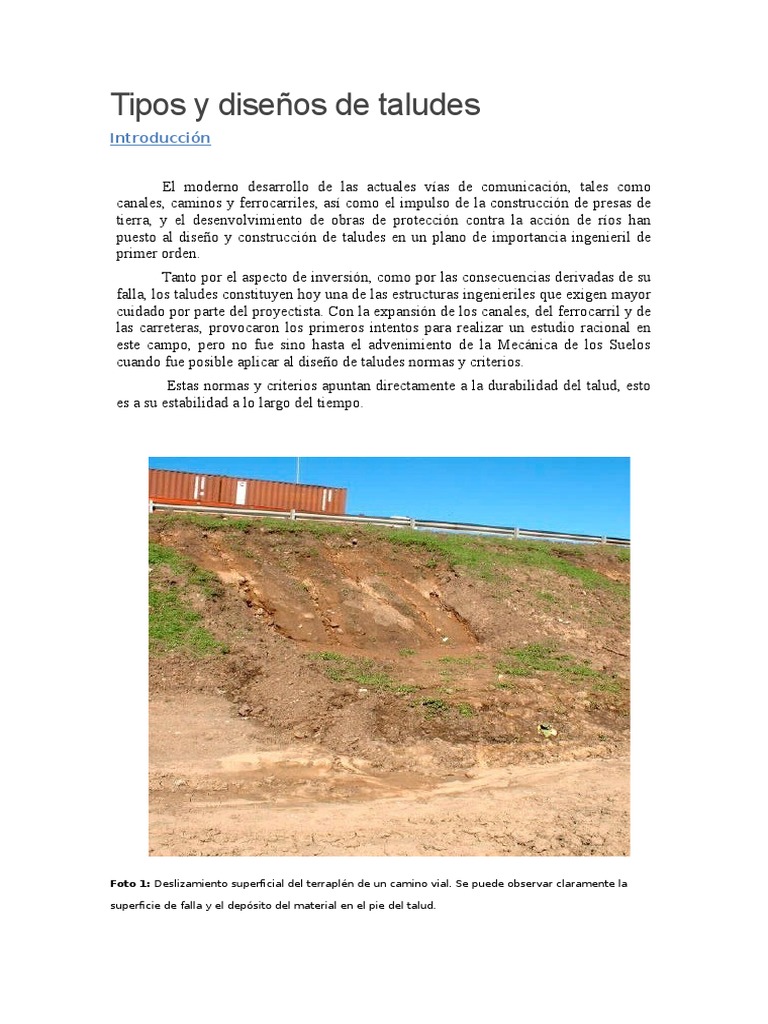 Tipos y Diseños de Taludes | Falla (geología) | Suelo
