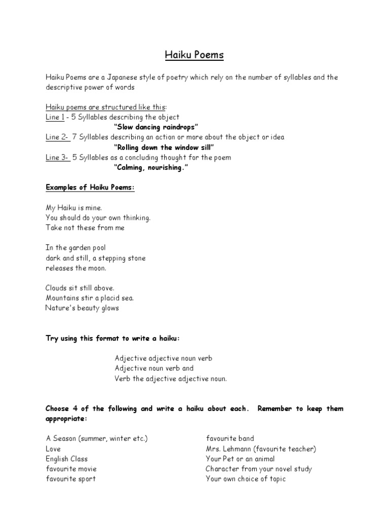 Haikus Introduction Example | PDF | Language Arts & Discipline | Poetry
