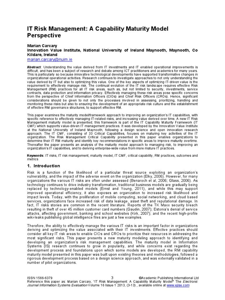 IT Risk Management: A Capability Maturity Model Perspective | PDF ...