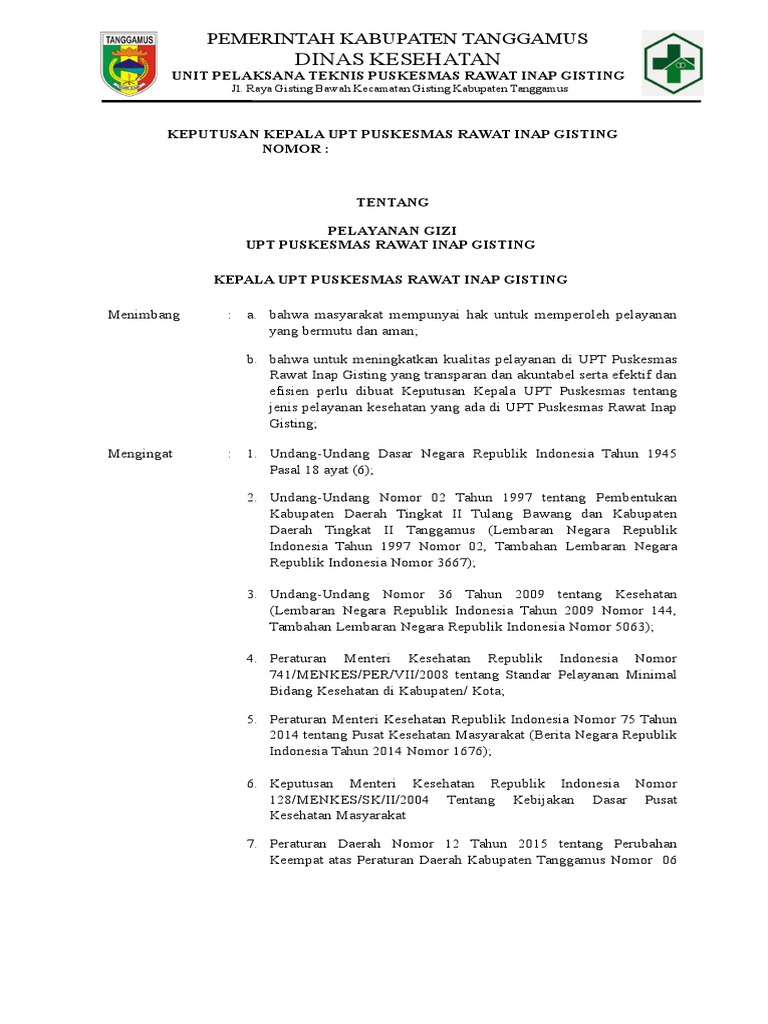 SK Pelayanan Gizi | PDF