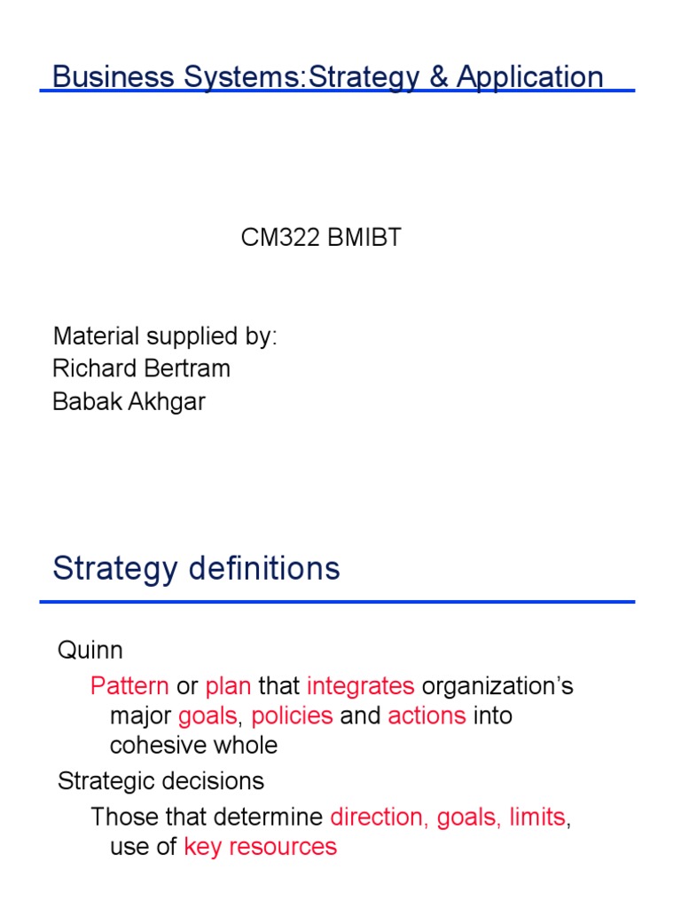 Business Systems:Strategy & Application: Cm322 Bmibt | PDF | Strategic ...
