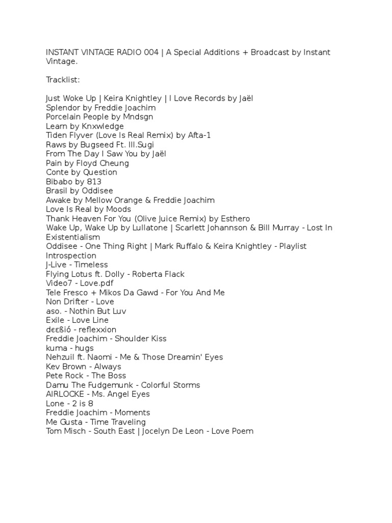 Instant Vintage Radio 004 Tracklist | PDF