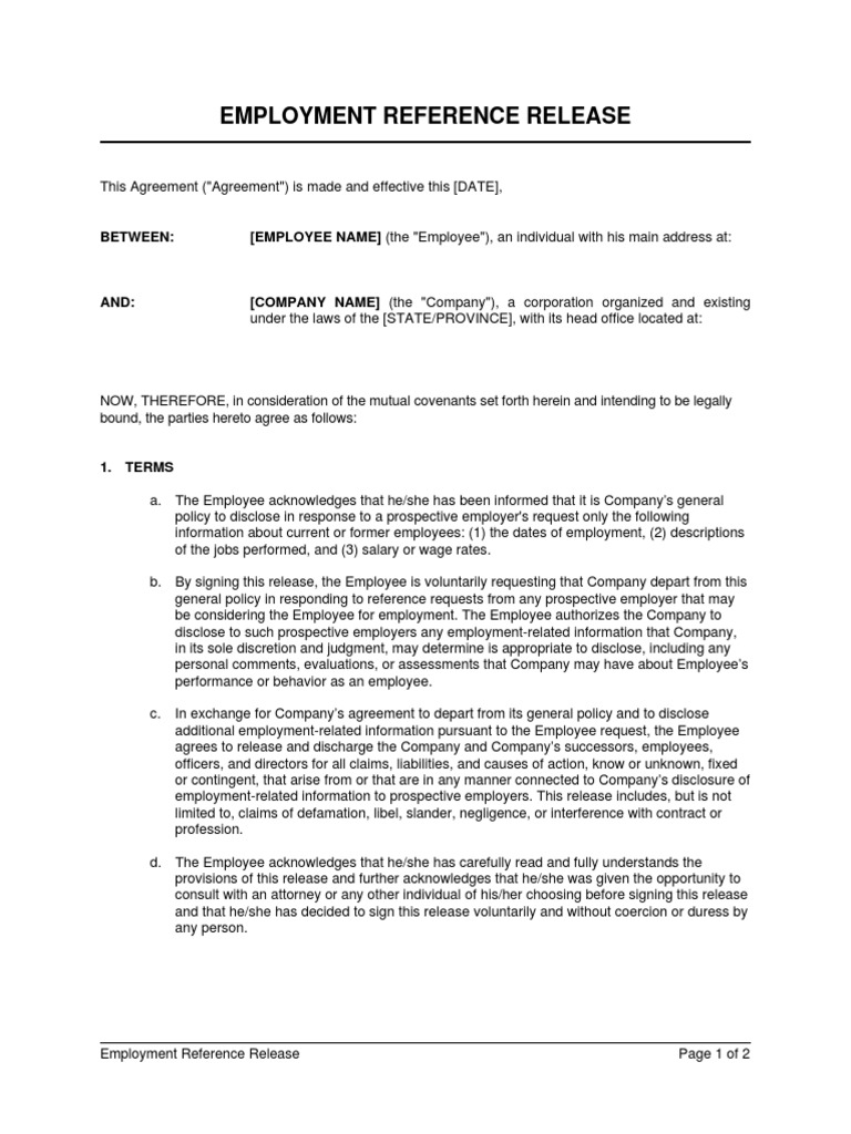 Employee Reference Release Agreement | PDF | Defamation | Employment