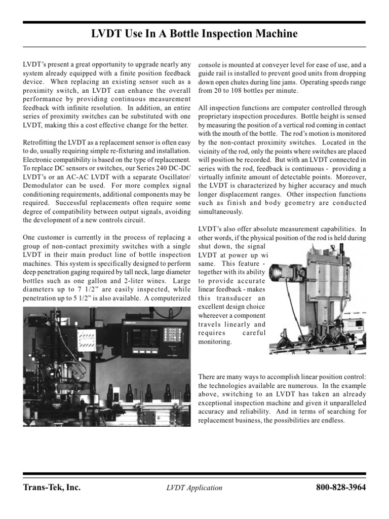 Bottle Inspection Guide | PDF | Switch | Sensor
