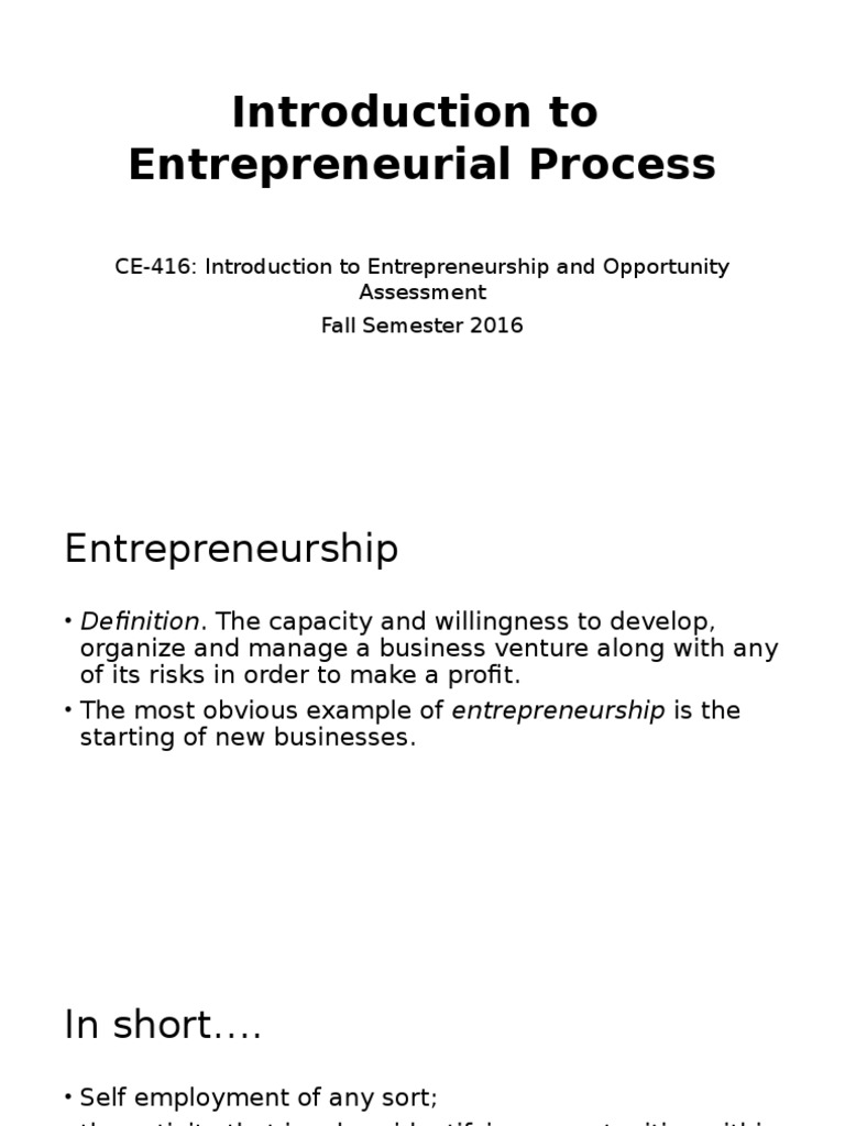Introduction To Entrepreneurial Process | PDF | Career & Growth | Business