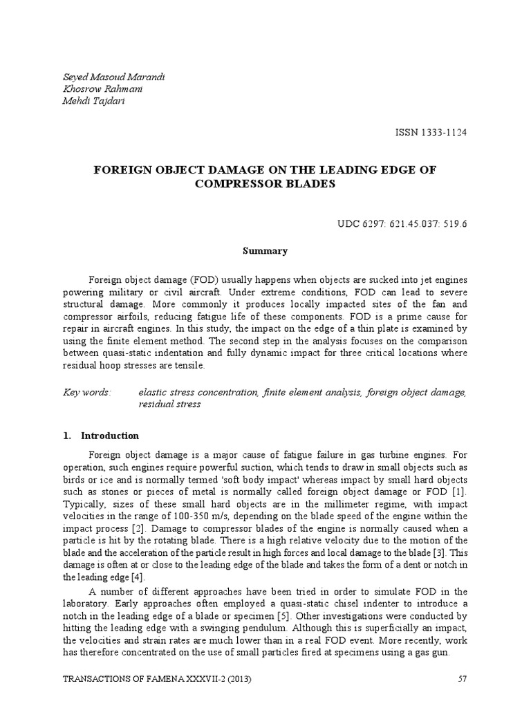 Foreign Object Damage On The Leading Edge of Compressor Blades | PDF ...