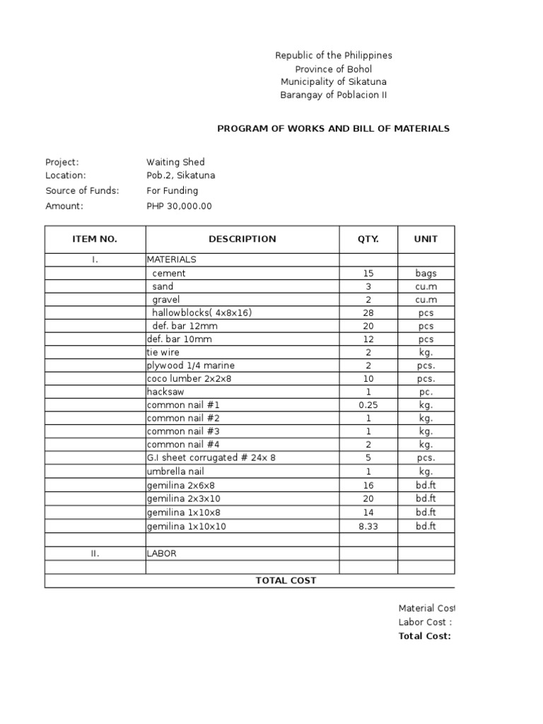 Program of Works and Bill of Materials | PDF | Science & Mathematics