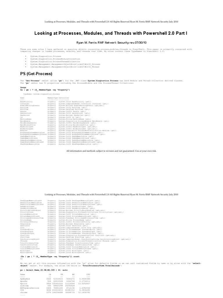 Looking at Processes, Modules, and Threads With Powershell 2.0 Part I ...