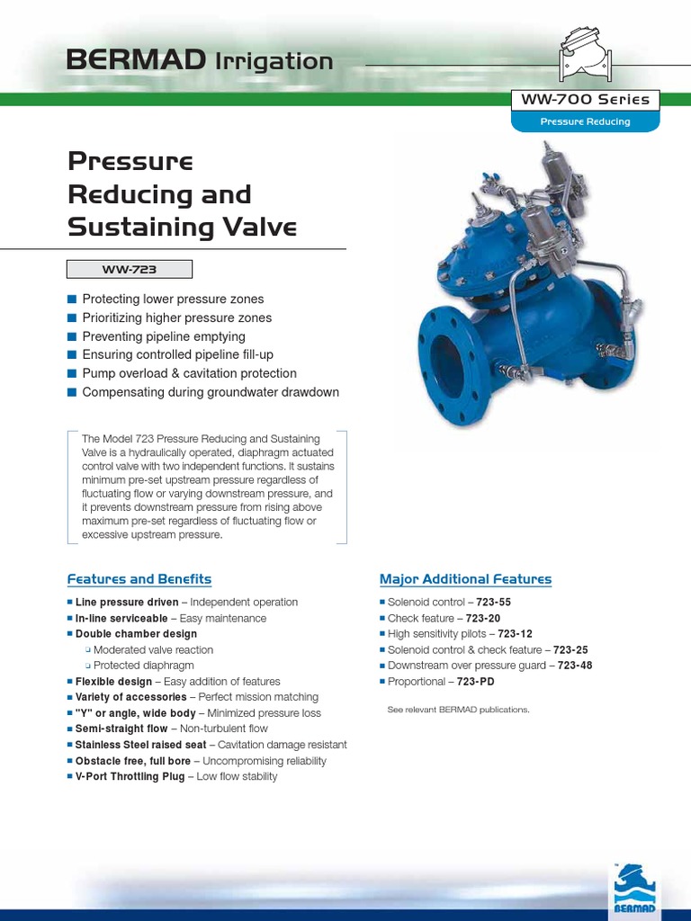 Bermad: Pressure Reducing and Sustaining Valve | PDF | Valve | Pump