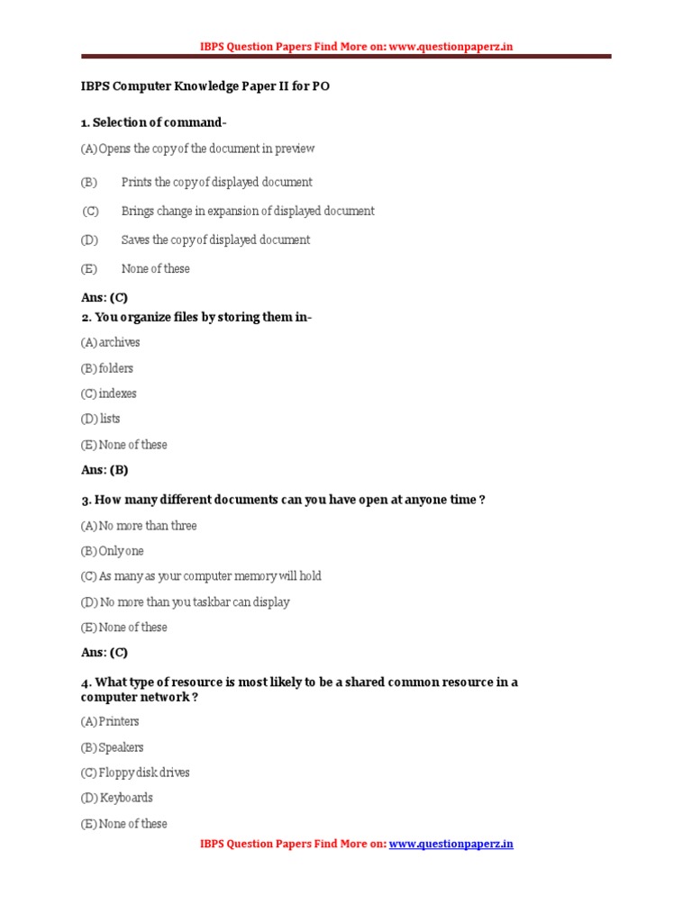 IBPS Computer Knowledge Paper I I | PDF | Read Only Memory | Computer ...