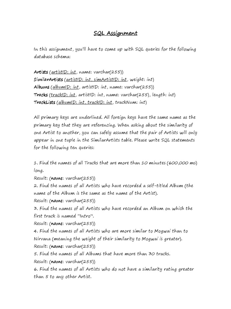 SQL Assignment 1 | PDF | Sql | Software Design