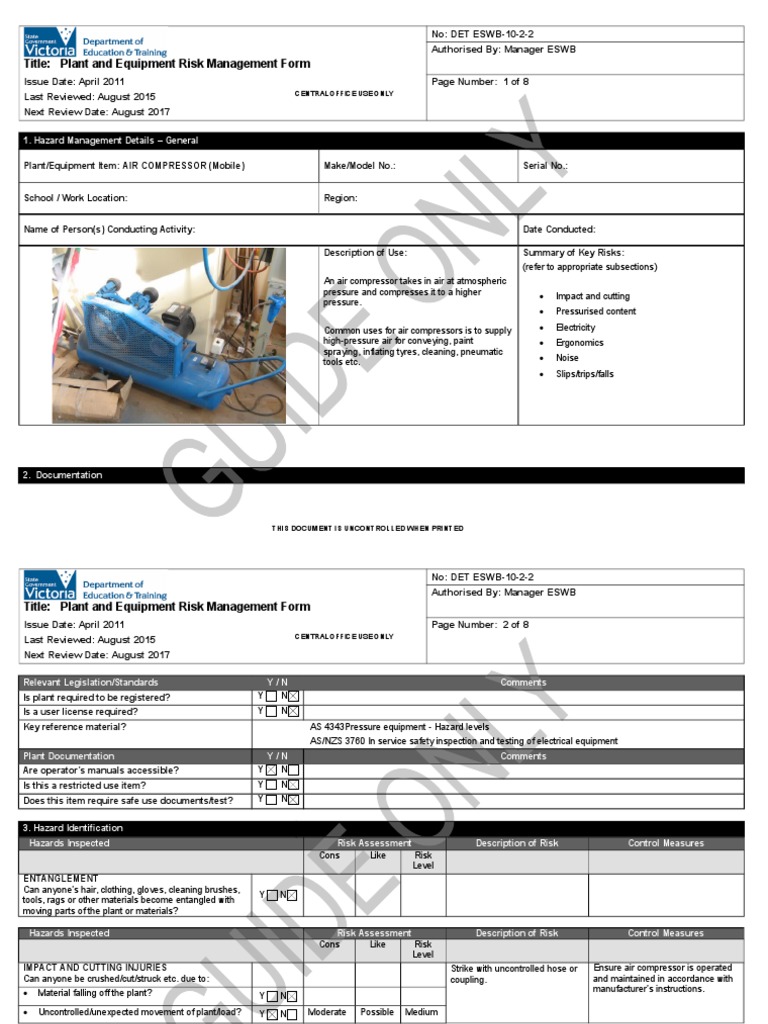 Air Compressor Risk MG T Form | PDF | Risk | Risk Management