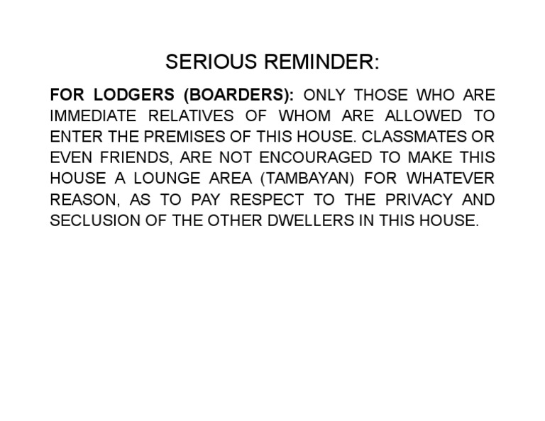 Serious Reminder:: For Lodgers (Boarders) | PDF