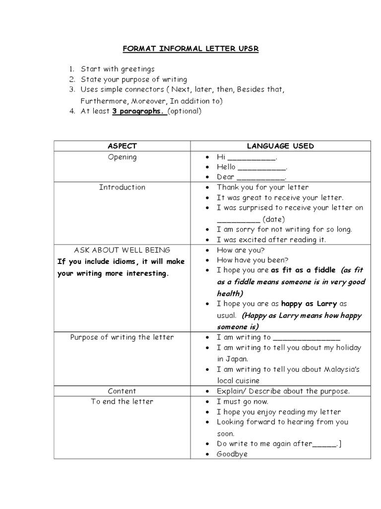 Format Informal Letter Upsr | PDF | Cooking | Food And Drink Preparation